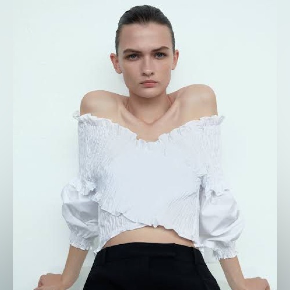 Zara | Tops | Off The Shoulder Scrunch Top White | Poshmark
